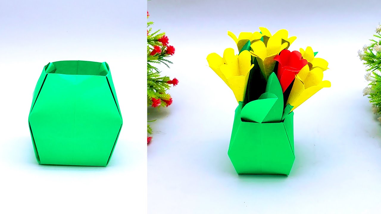 How To Make Paper Flower Pot Vase Ideas | DIY Paper Flower Vase ...