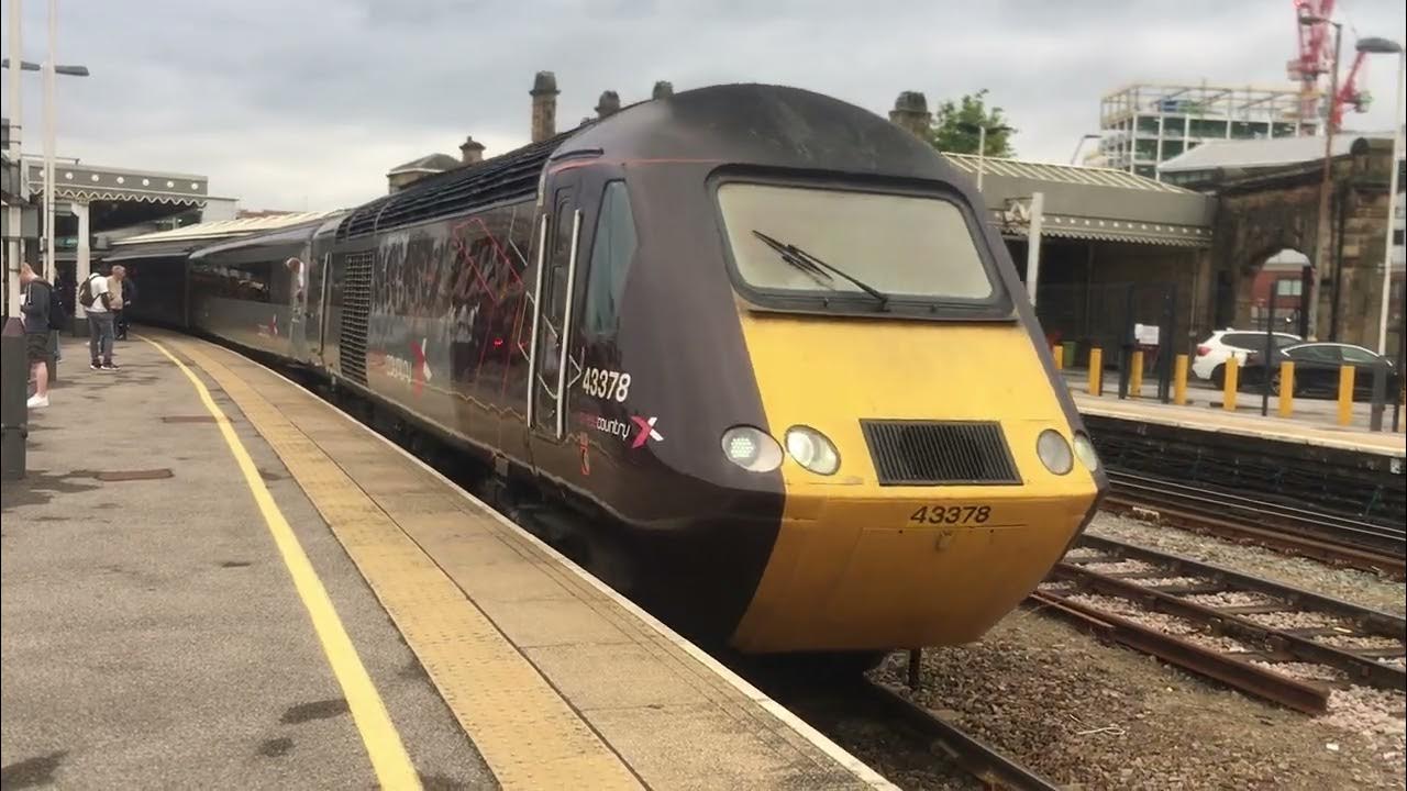 Cross-County HST 43378 leads 43366 departs Sheffield Station with the 12:27-Plymouth to Glasgow ...