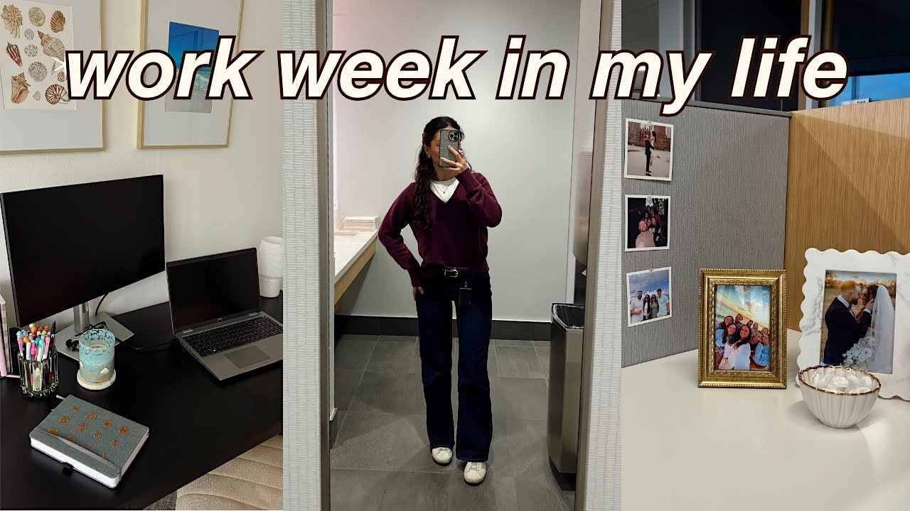 a busy + realistic work week in my life 🎞️🎧💻 decorating my office desk ...