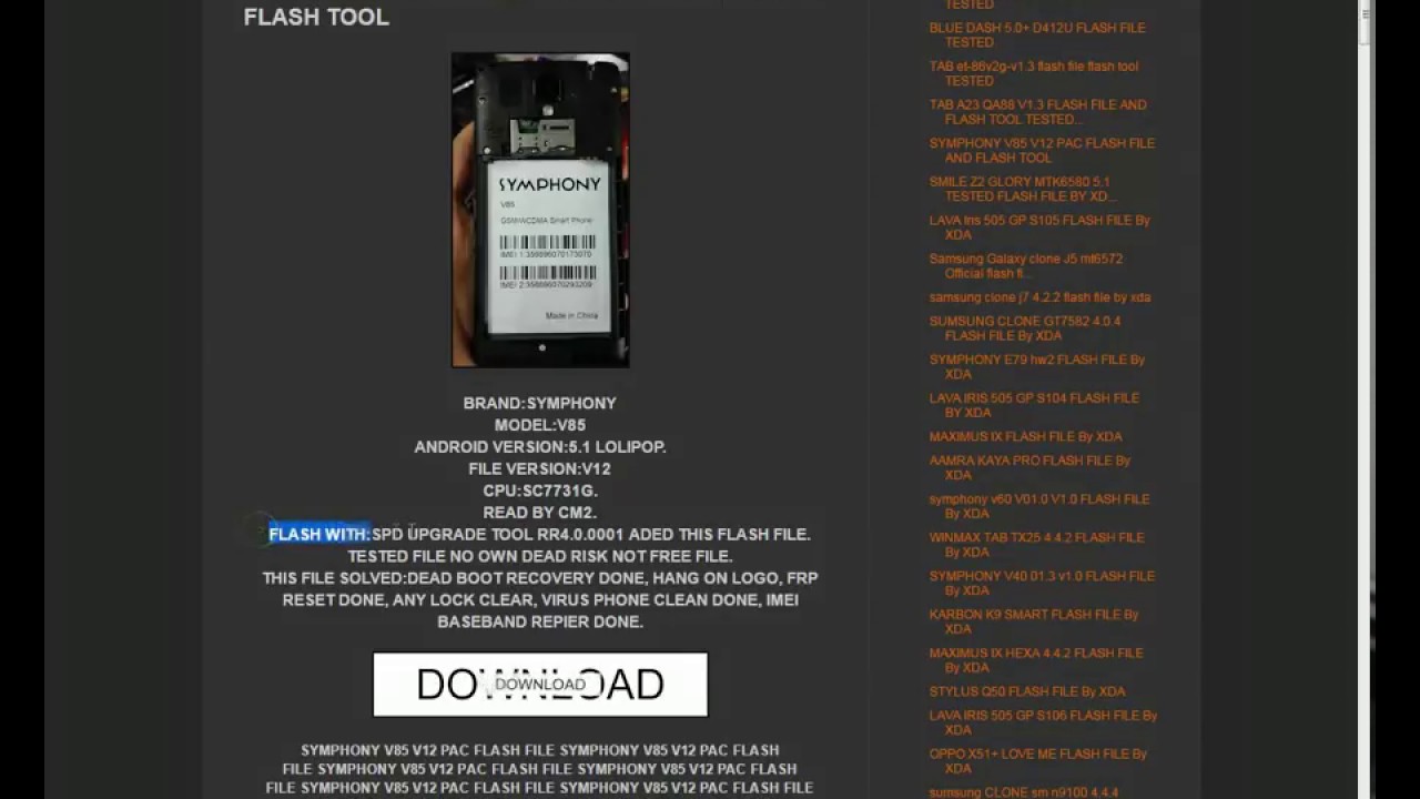 SYMPHONY V85 V12 PAC FLASH FILE AND FLASH TOOL download link - YouTube