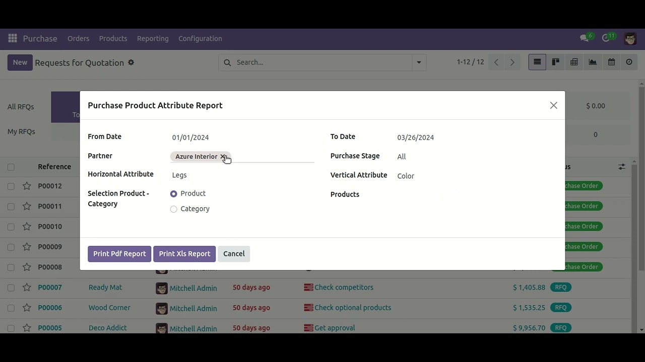 Purchase Product Attribute Report Odoo - v17 - YouTube