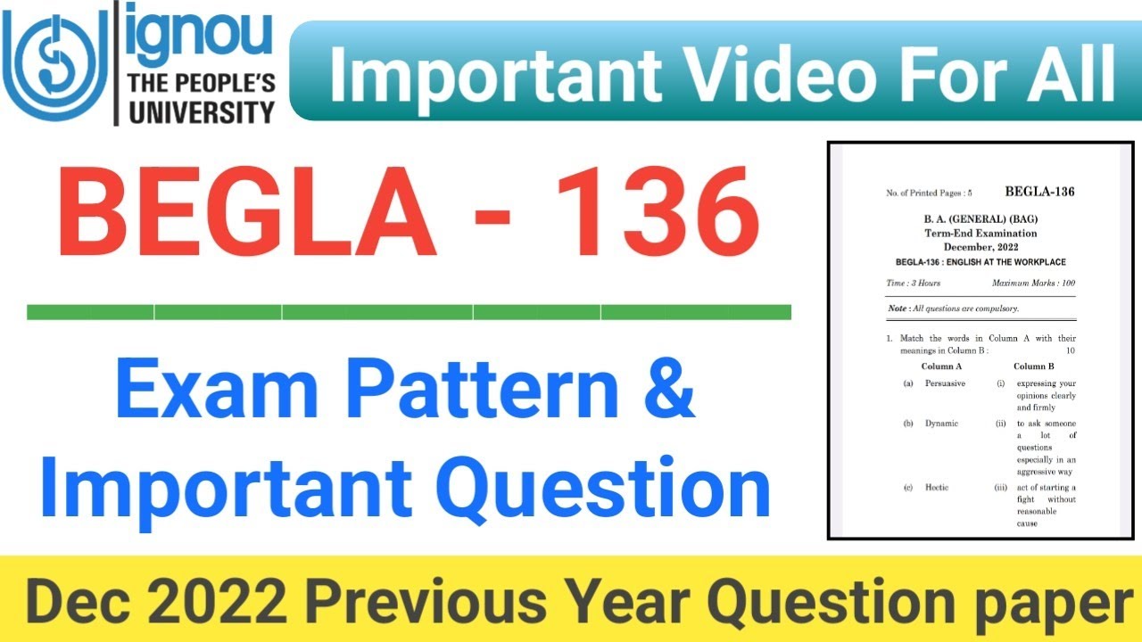 IGNOU BEGLA 136 Question Paper_Ignou begla 136 Important question_BEGLA ...