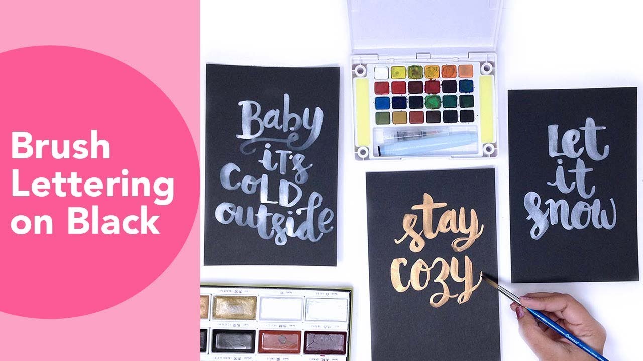 Brush lettering on black, watercolor lettering tutorial - YouTube
