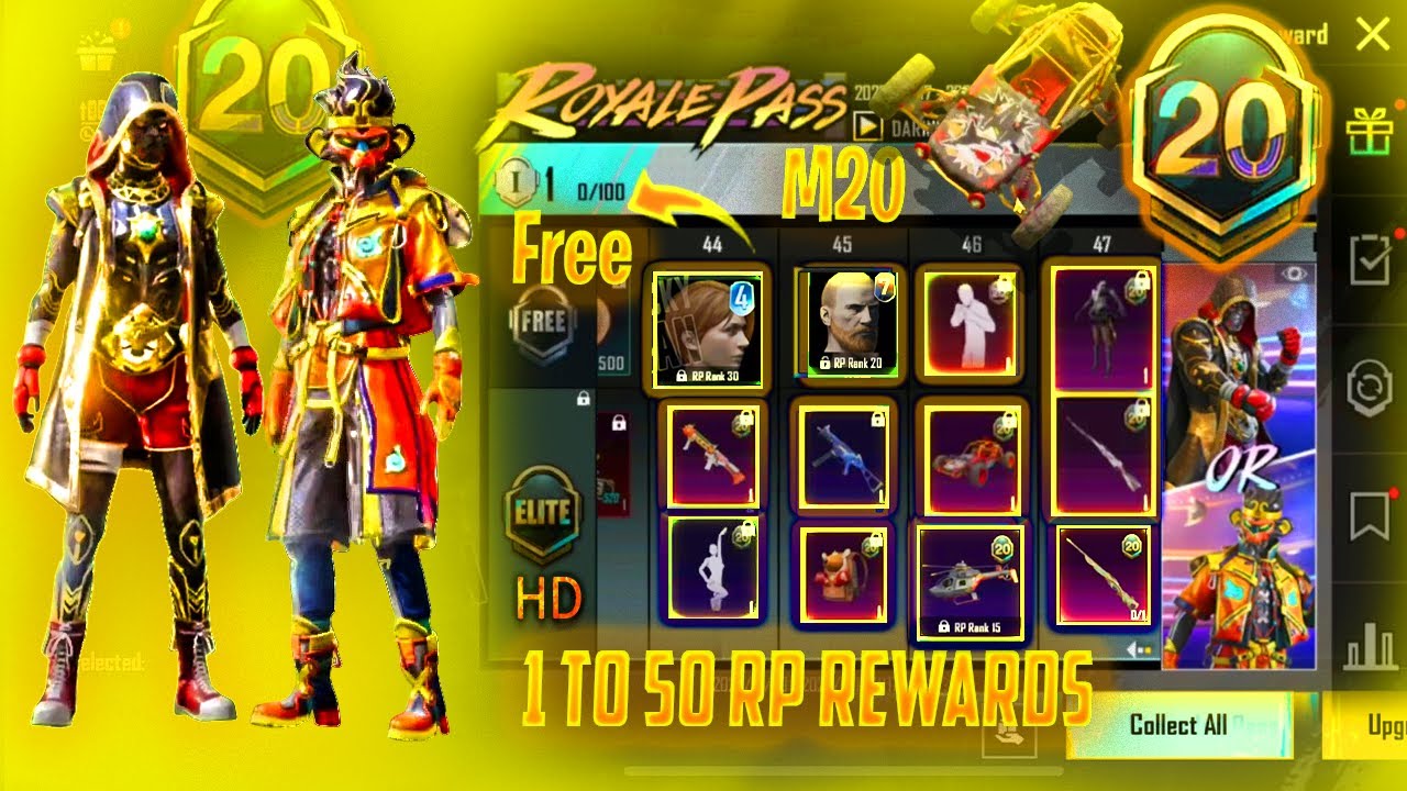 M20 ROYAL PASS 1 TO 50 RP REWARDS | FREE SEASON 4 HAIR | MONTH 20 ROYAL ...