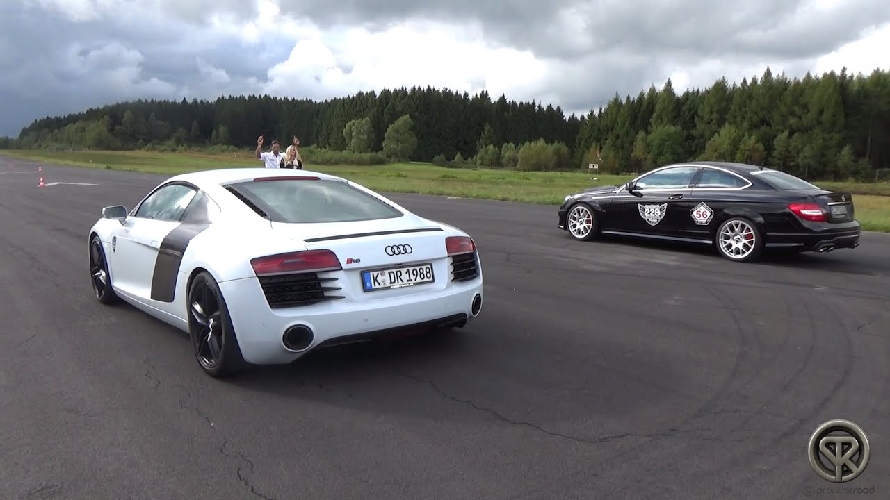 Audi R8 V8 vs Mercedes C63 AMG - Drag Race! - YouTube