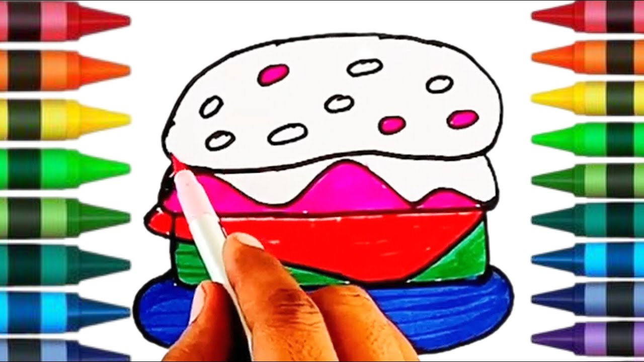 how to draw & colour a burger 🍔 | burger drawing easy step by step ...