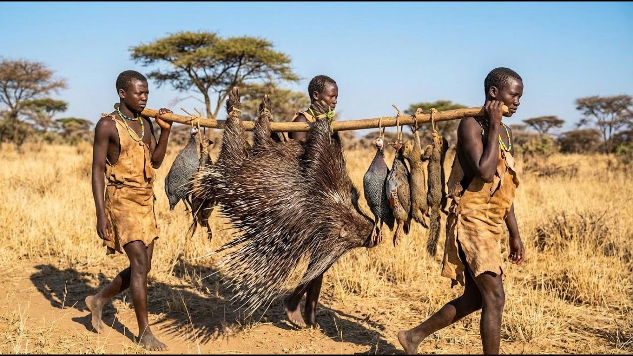 Hadzabe Tribe Survival - Hunting porcupines in the African Wilderness ...