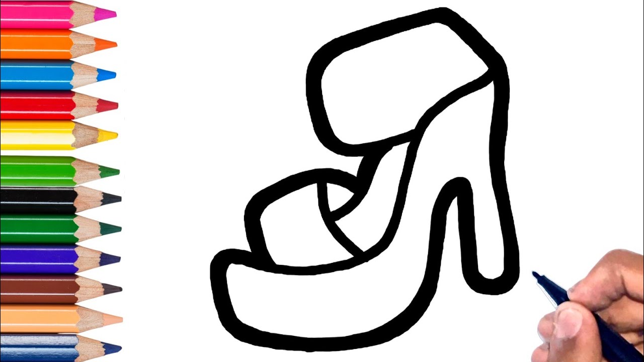 How to Draw Heel Shoe - Drawing and Coloring for Kids, Toddlers | Ashay ...
