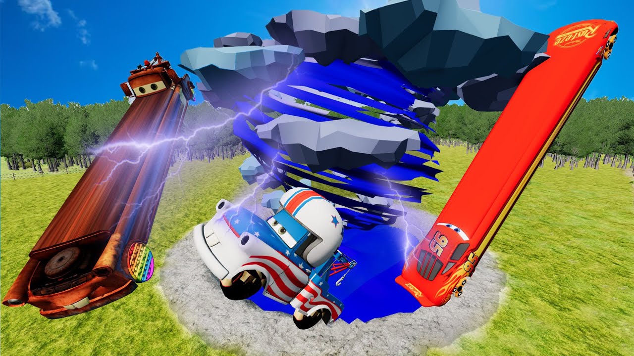 long & short McQueen, Mater drive through the hurricane pit, lollipop ...