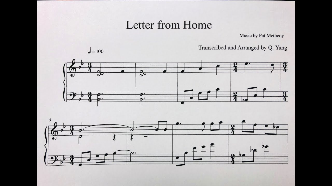 [감성피아노] Letter From Home /Piano/Pat Metheny/Lyle Mays/Transcribed ...