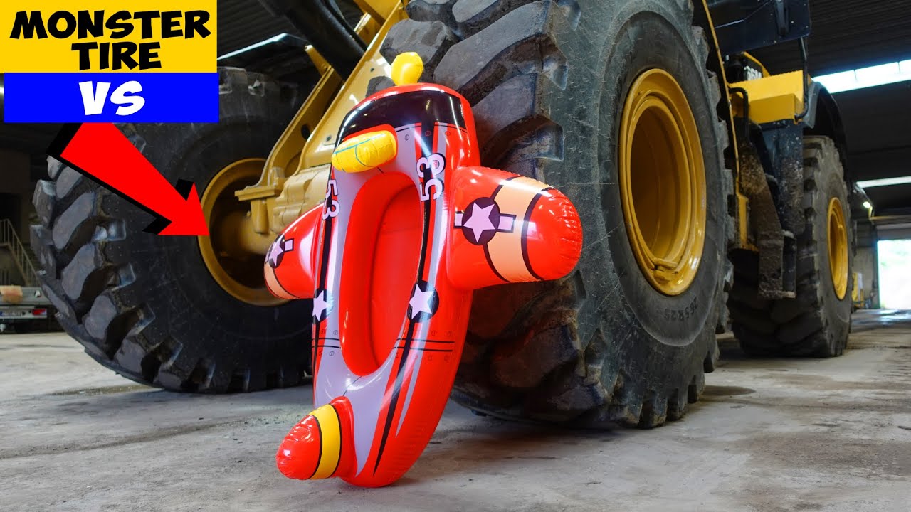 Crushing Giant Inflatables with Monster Tire : Red Airplane! - YouTube