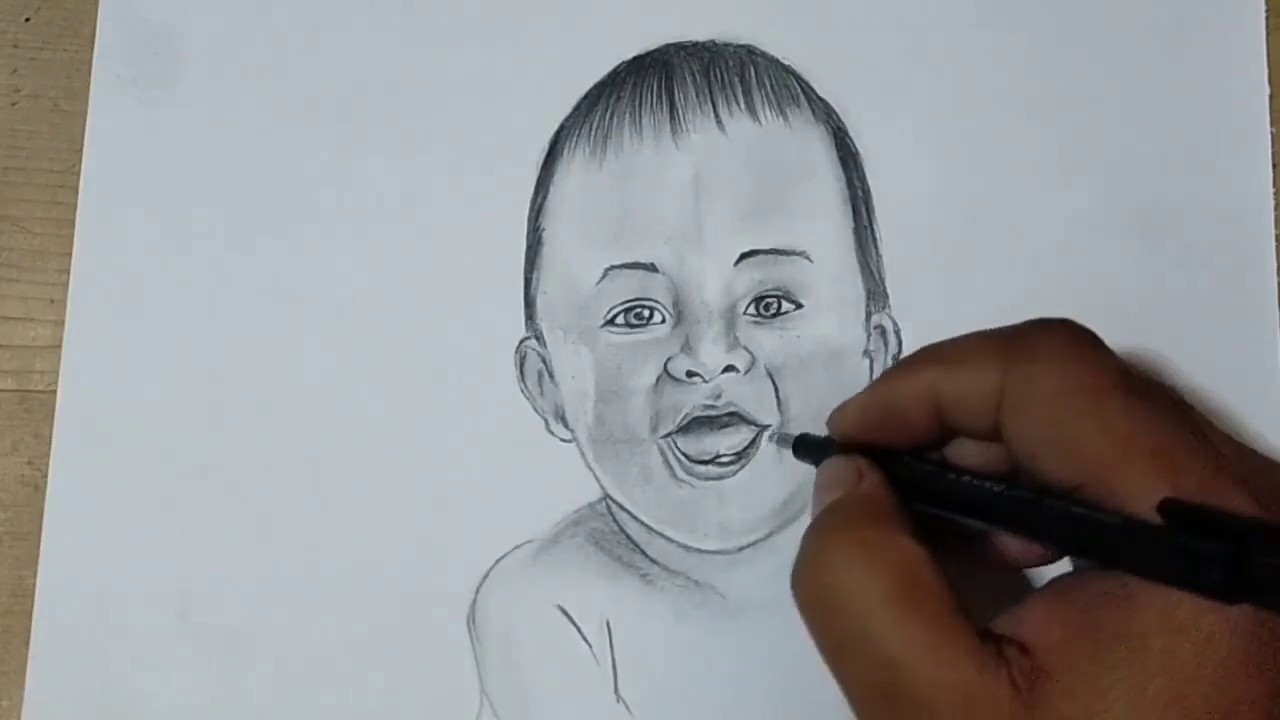 Pencil drawing of cute laughing Baby | baby face drawing - YouTube