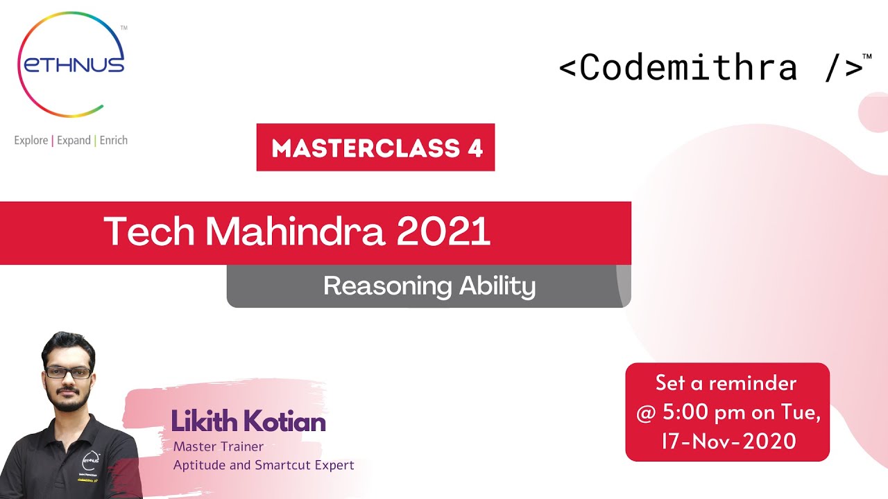Tech Mahindra 2021 Masterclass 04 Logical Reasoning For Tech Mahindra Off Campus Drive Youtube