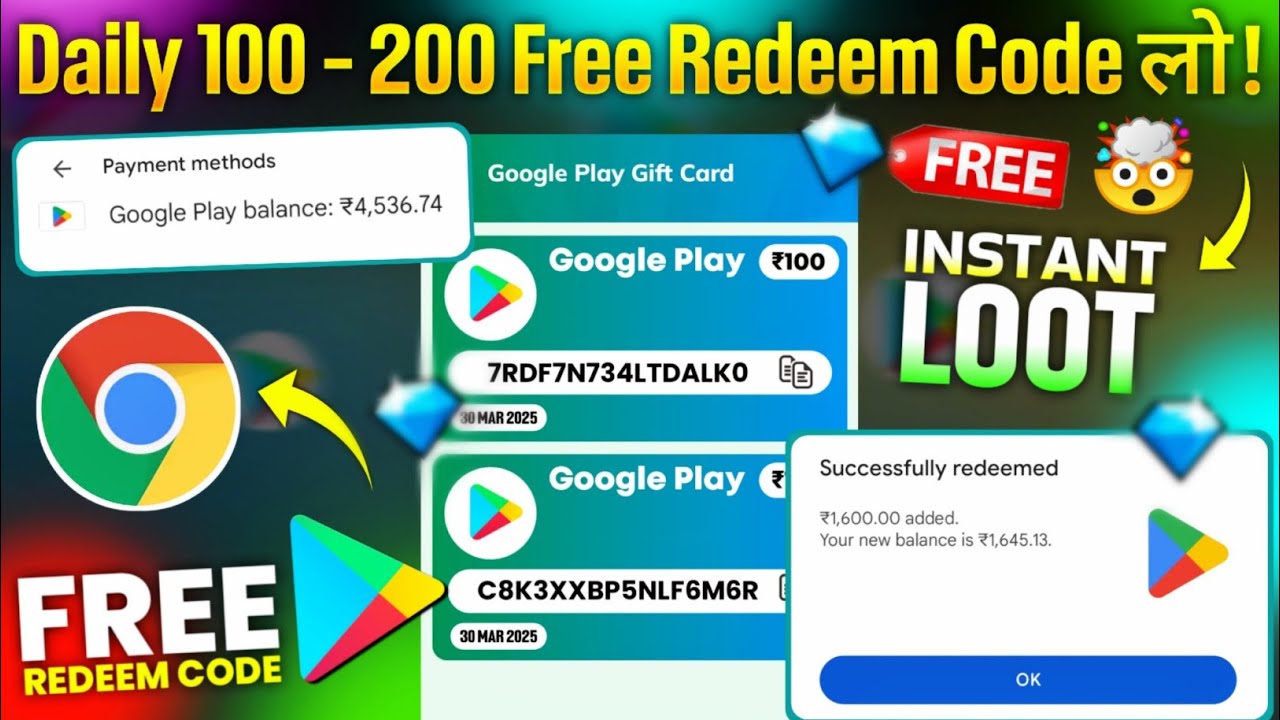 100 - 200 FREE REDEEM CODE लो | FREE REDEEM CODE APP | GOOGLE PLAY ...