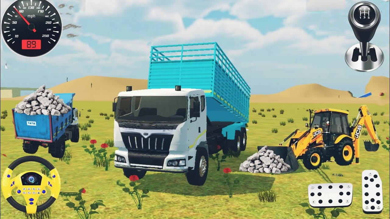 Drive jcb with two heavy loaded truck bori game #jcb #track # ...