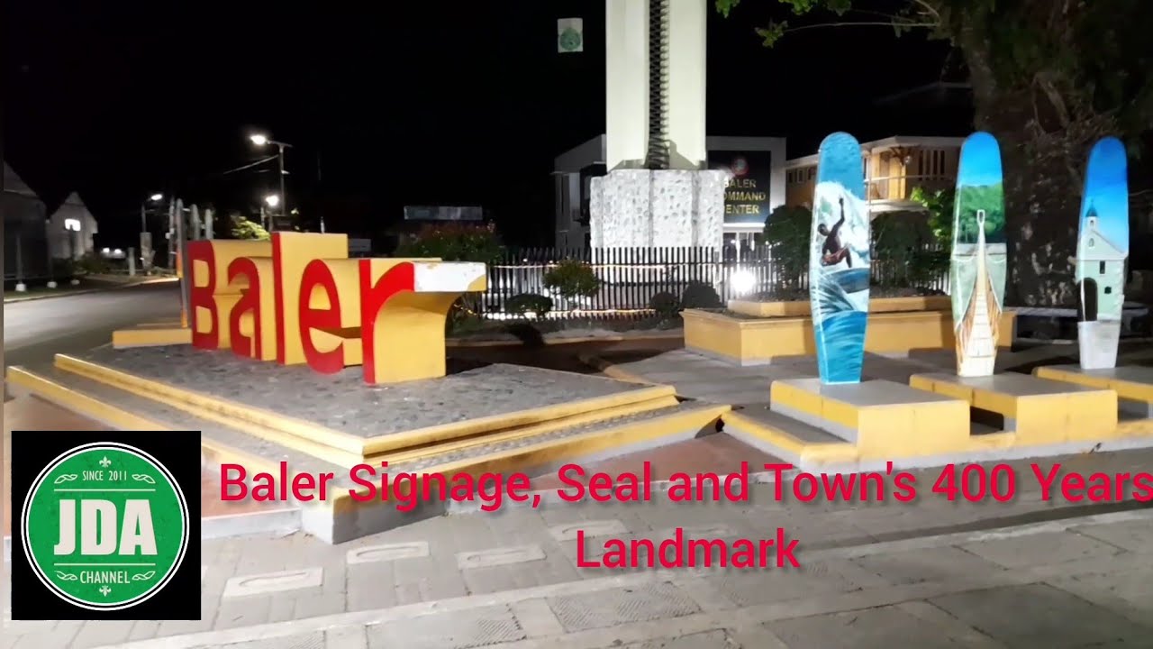 Baler Signage, Seal and White Monument Commemorating the town's 400 ...