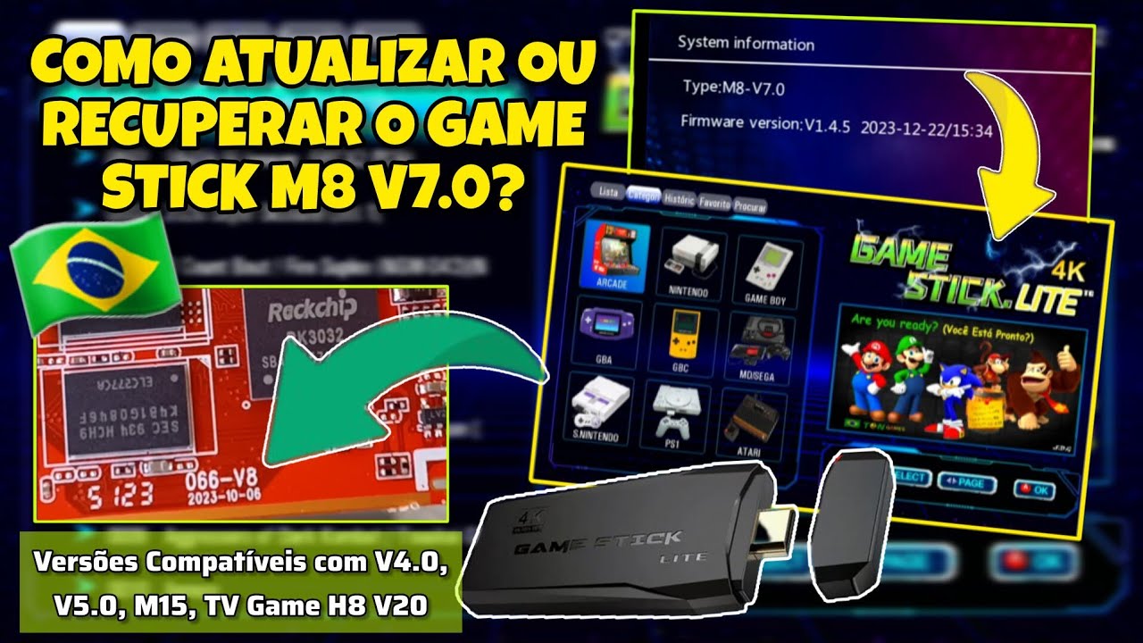 COMO ATUALIZAR OU RECUPERAR O GAME STICK 4K LITE M8 V7.0 E VERSÕES V5.0 ...