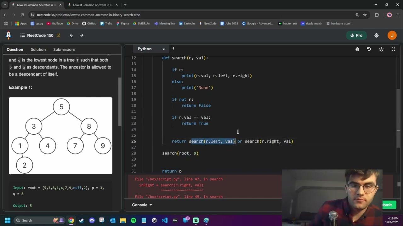 Daily Coding (day 13) - Lowest Common Ancestor in Binary Search Tree - YouTube