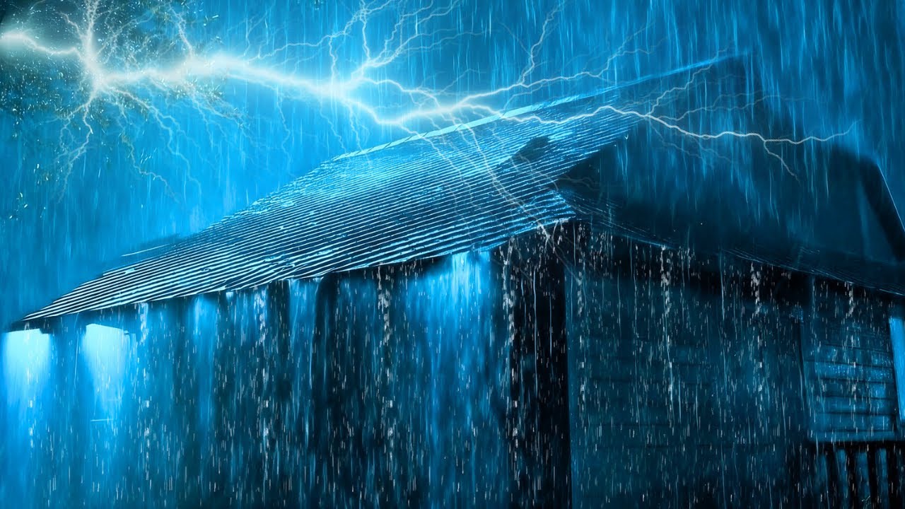 Heavy Rain and Thunder on Metal Roof 🌧️ Relaxing Night Storm for Deep ...