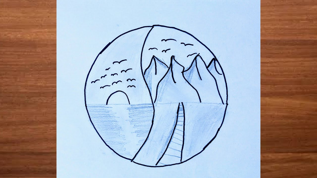 How to Draw Beautiful Mountain Lake | Easy Scenery Drawing - YouTube