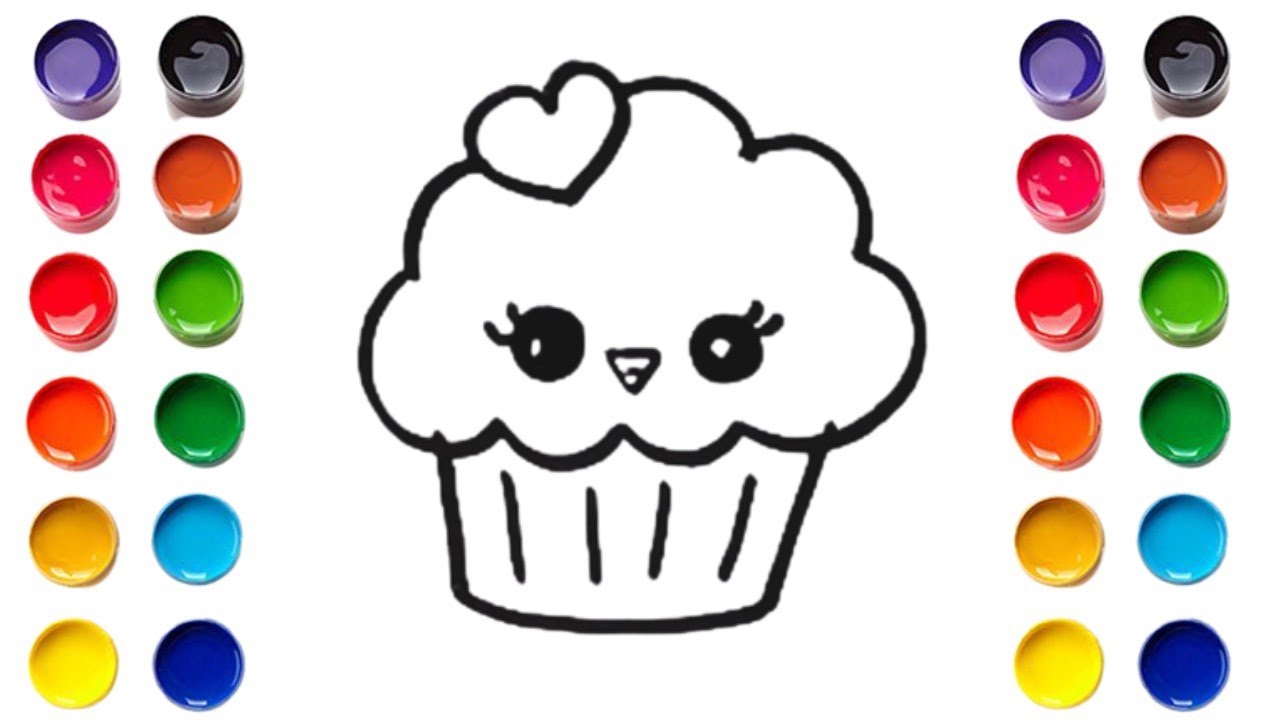 Cute cupcake drawing and coloring for kids ! How to draw a cupcake ...