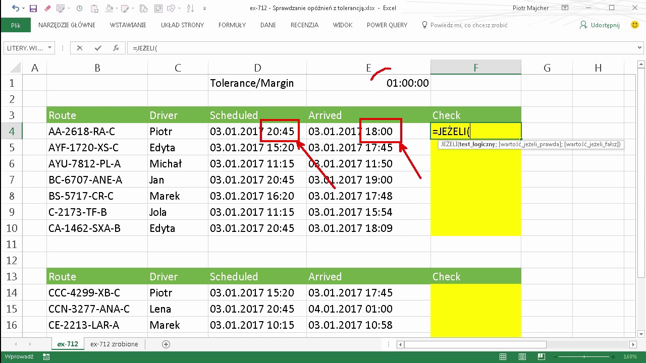 excel-712 - Sprawdzanie opóźnień z tolerancją - YouTube