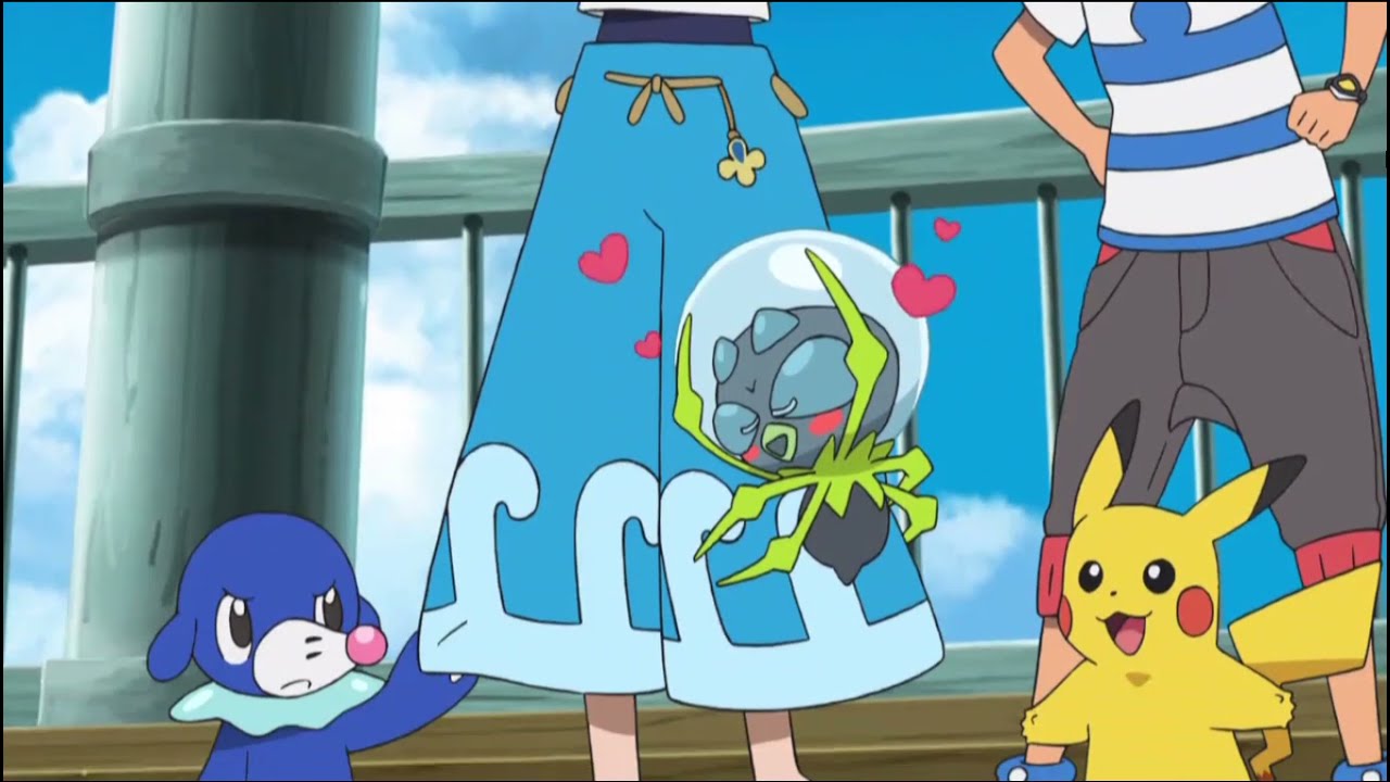 Pokemon - Dewpider Hugging Lana's Leg - YouTube