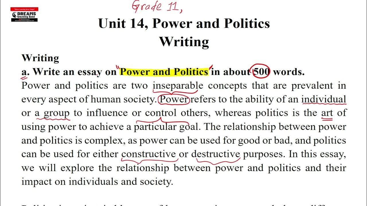 Essay on Power and Politics || Grade 11, Unit 14, Writing- Essay ...
