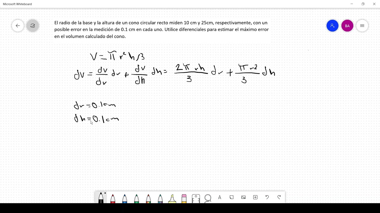 Maximo error en el volumen de un cono - YouTube