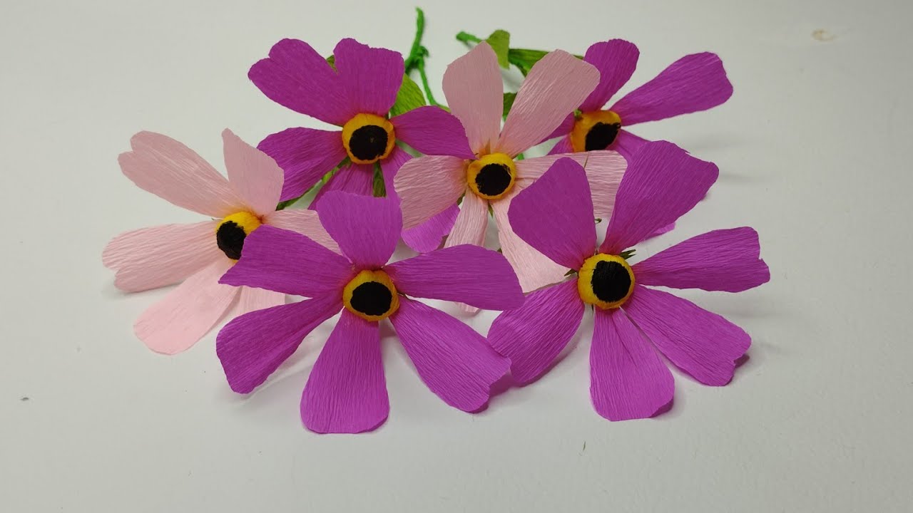 How to make purple flowers | Flower with crepe paper | Diy paper | Art ...