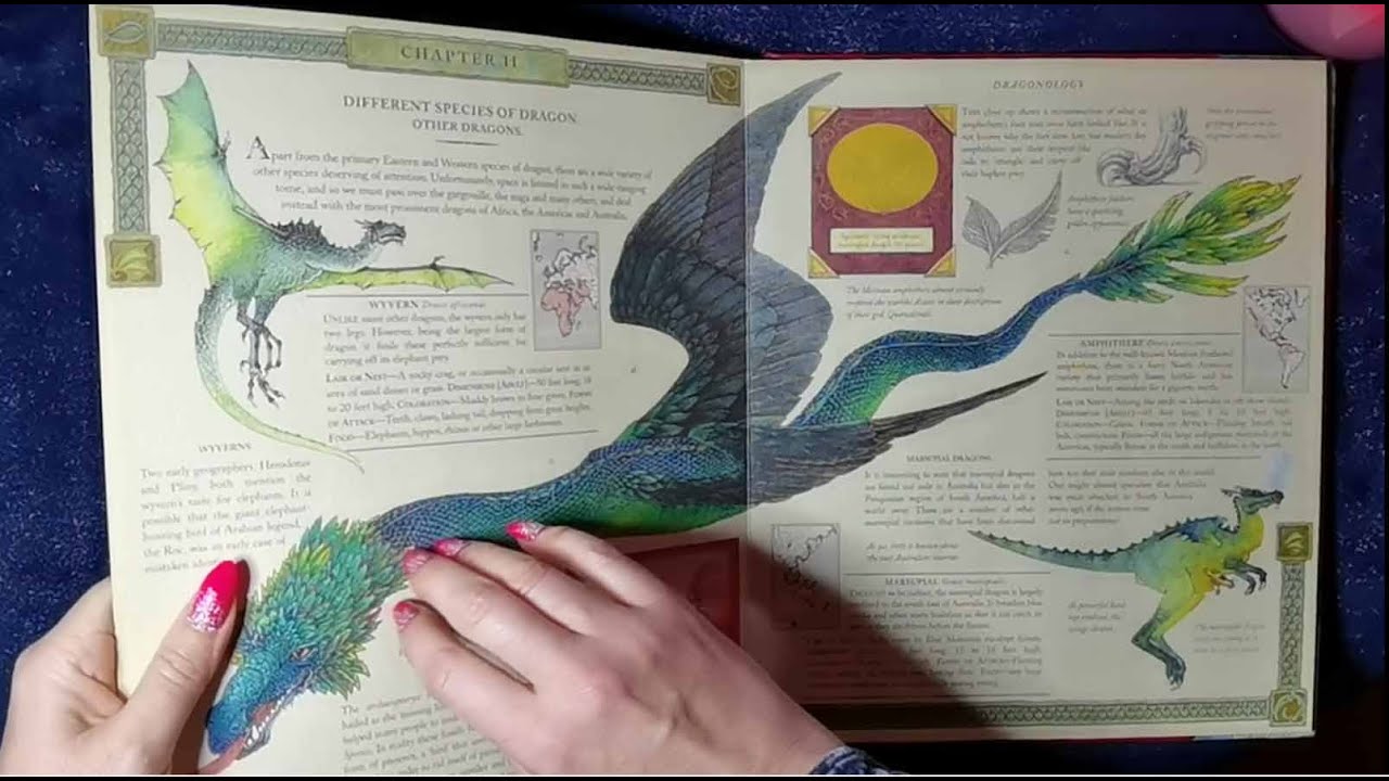 ASMR glossy fantasy dragon book flipping scratching tracing tapping ...