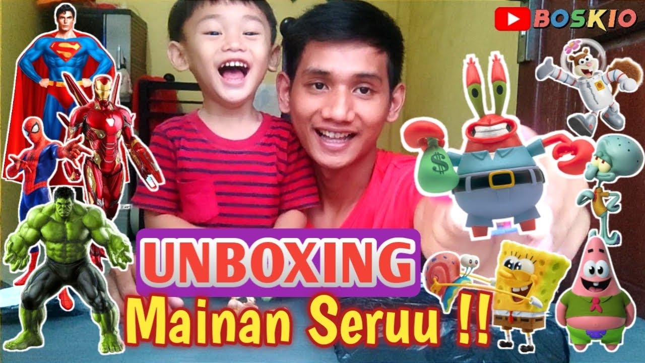 KEREN !! UNBOXING MAINAN SUPERHERO DAN SPONGEBOB YUK. - YouTube