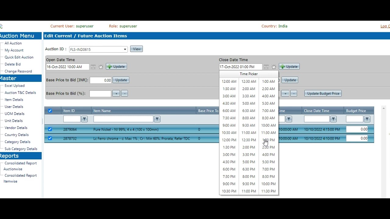 Procurement Auction Edit Auction Items - YouTube