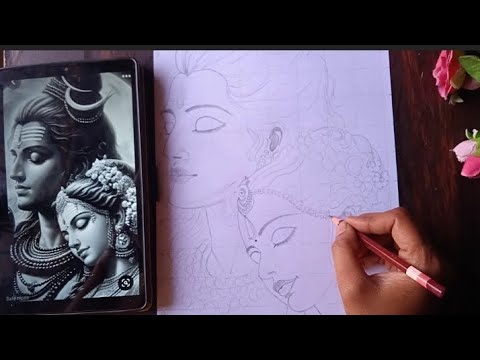 Shiva and Parvati Drawing🙏 ।।Outline Tutorial ।। How to draw ।। Shiva ...