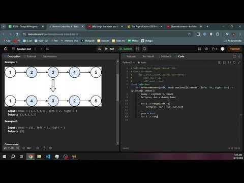 Leetcode 92. Reverse Linked List II - YouTube