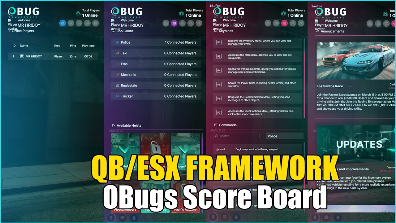 [QBCore/ESX] OBugs Score Board | Advance Score Board Script | Latest ...
