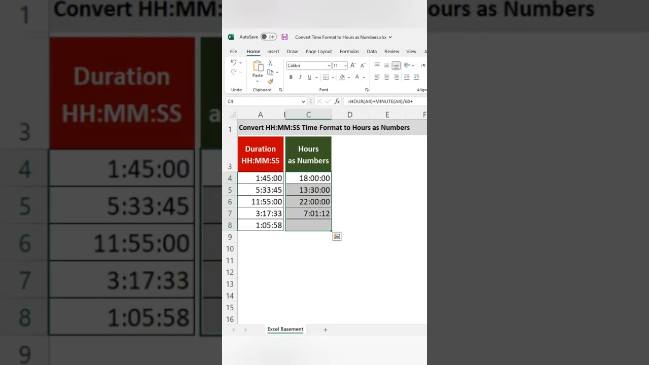 Excel Hack 10 Convert HH MM SS Time Format To Hours As Number In Excel Hack 10 Convert HH MM SS Time Format To Hours As Number In