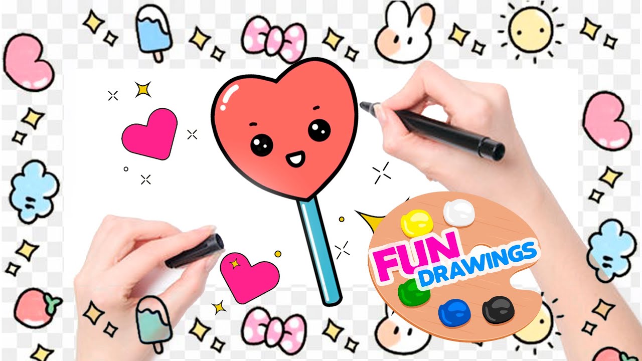 How to draw a cute lollipop heart shaped - Step by Step - YouTube