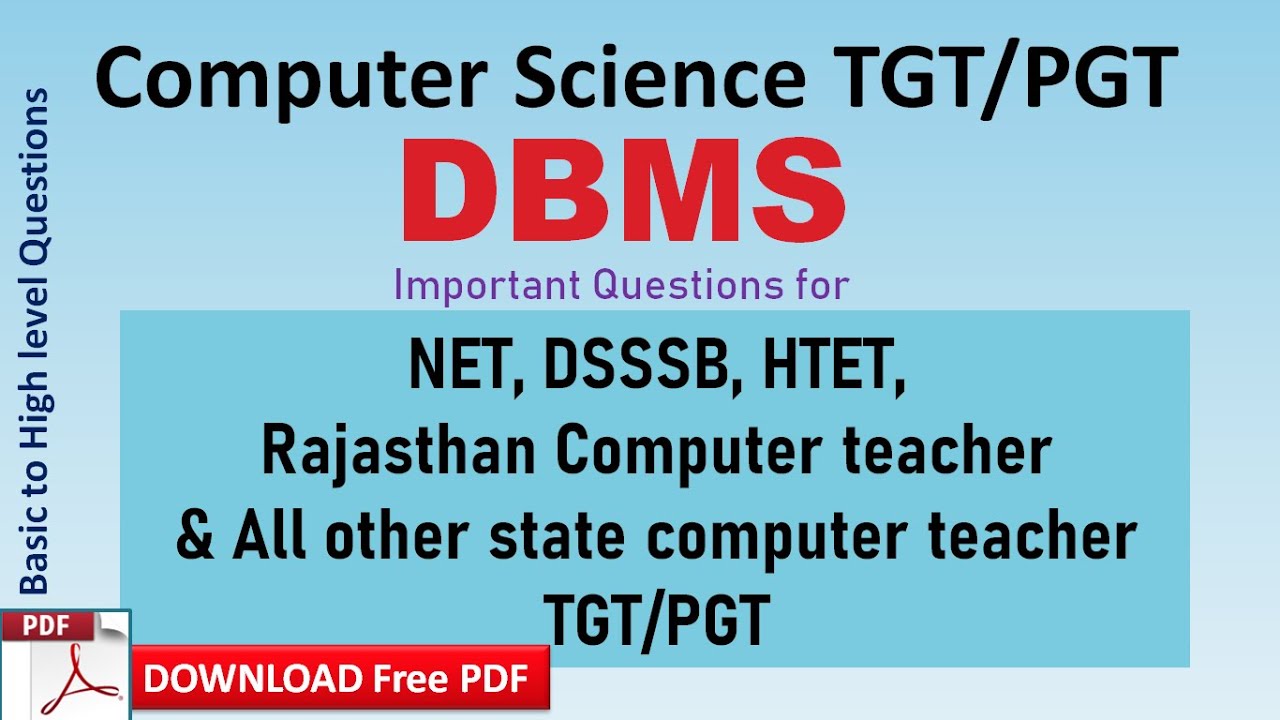 DBMS Important Questions | computer TGT/PGT exam2022 | Basic to high ...