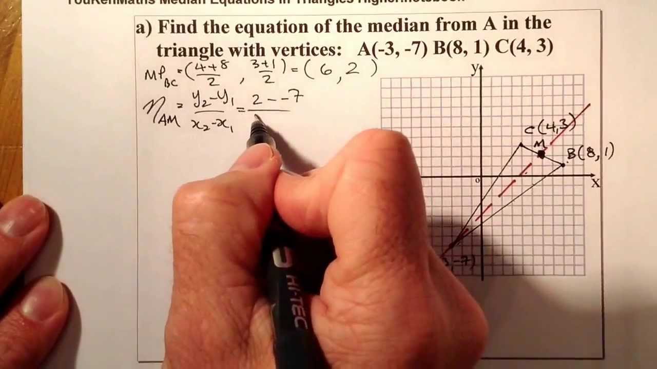 Median Equations in Triangles Higher Straight Line - YouTube