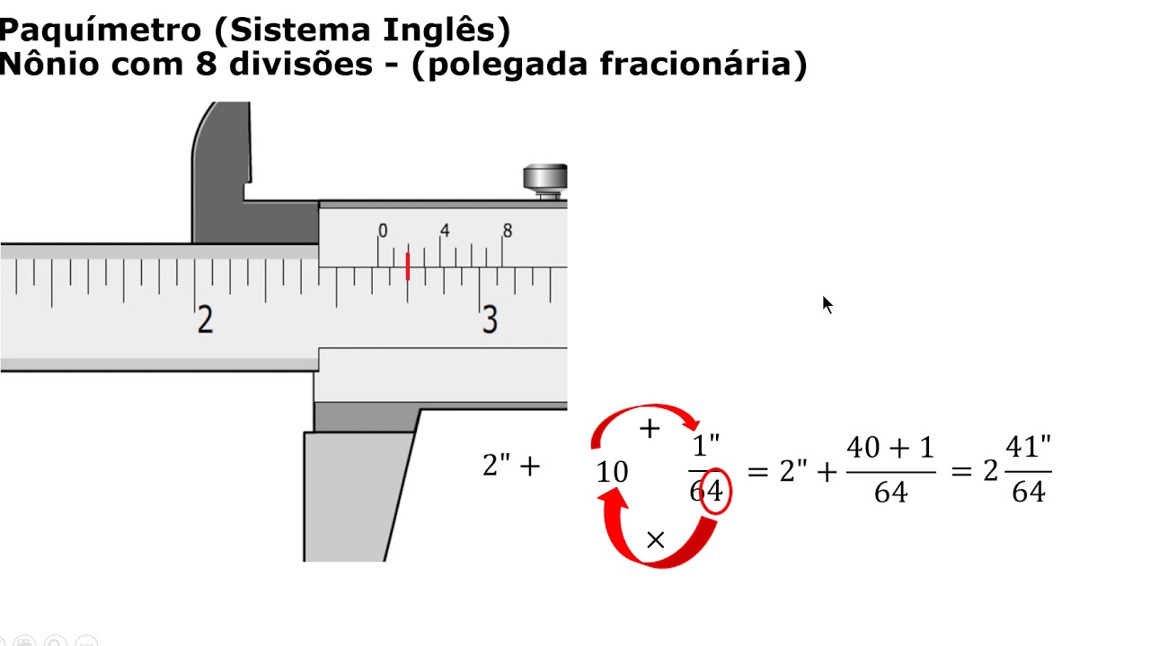 10 exemplos de leituras no paquímetro em polegadas fracionárias (8 ...