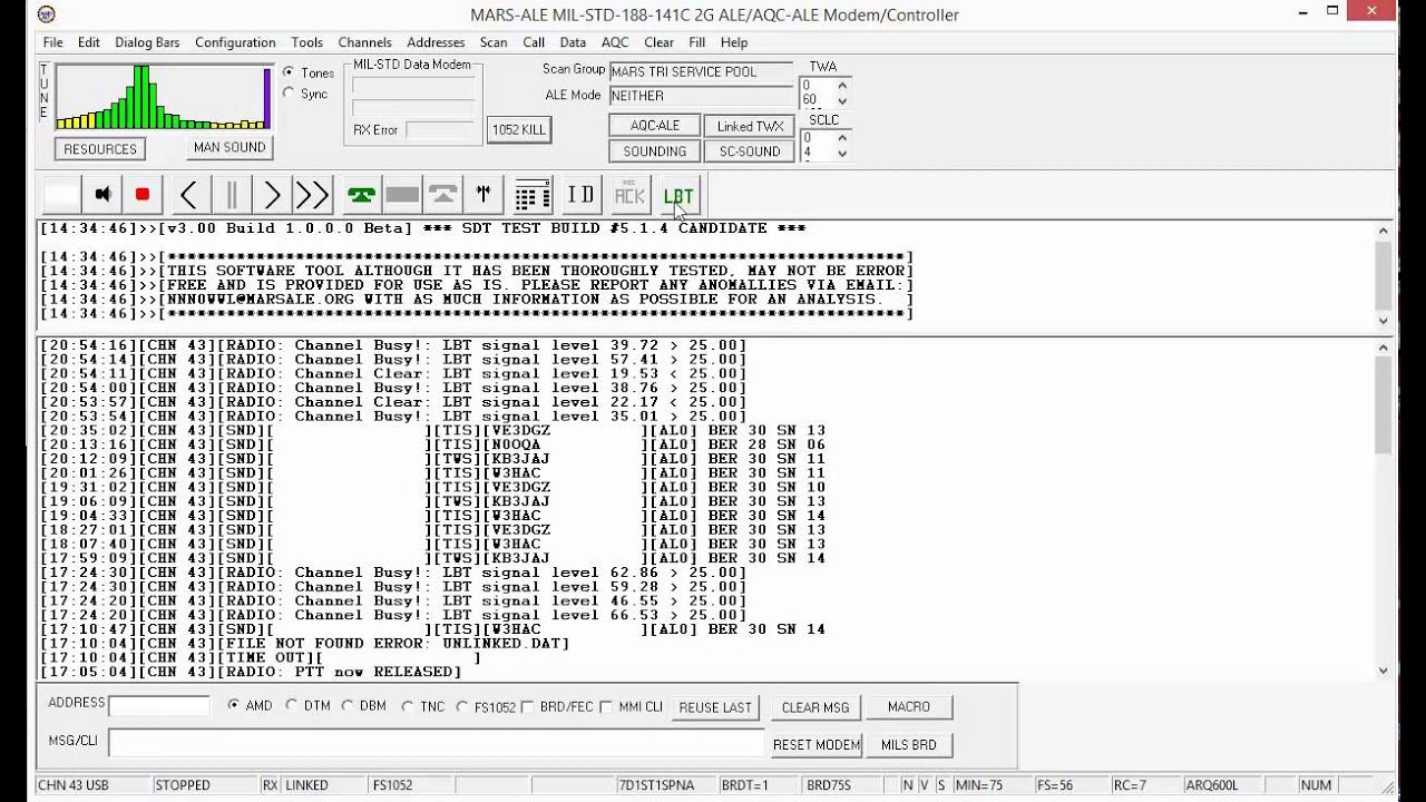 Demo of Listen Before Transmit in ALE when WL2K server busy - YouTube