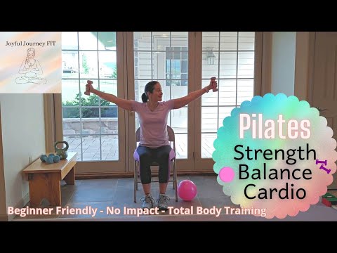 25 Min Seated Pilates Workout | Gentle Workout with Weights and Ball ...