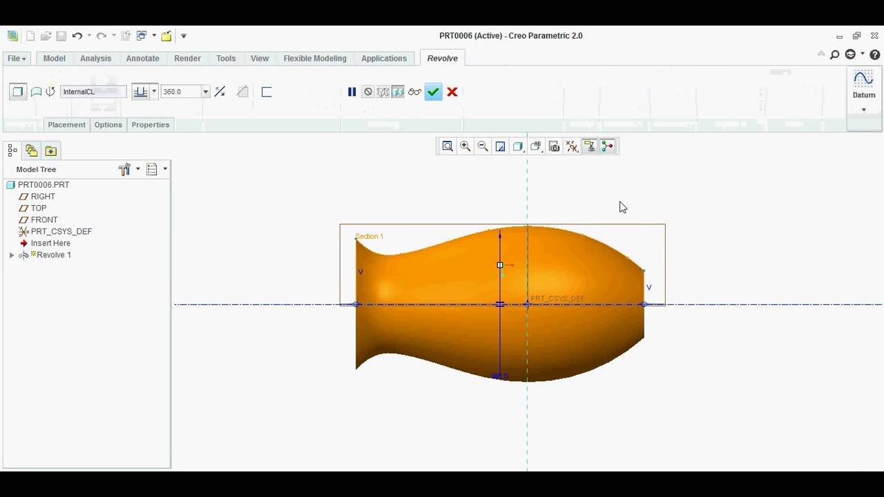 Create solid revolve feature in Creo Parametric 2.0 - YouTube