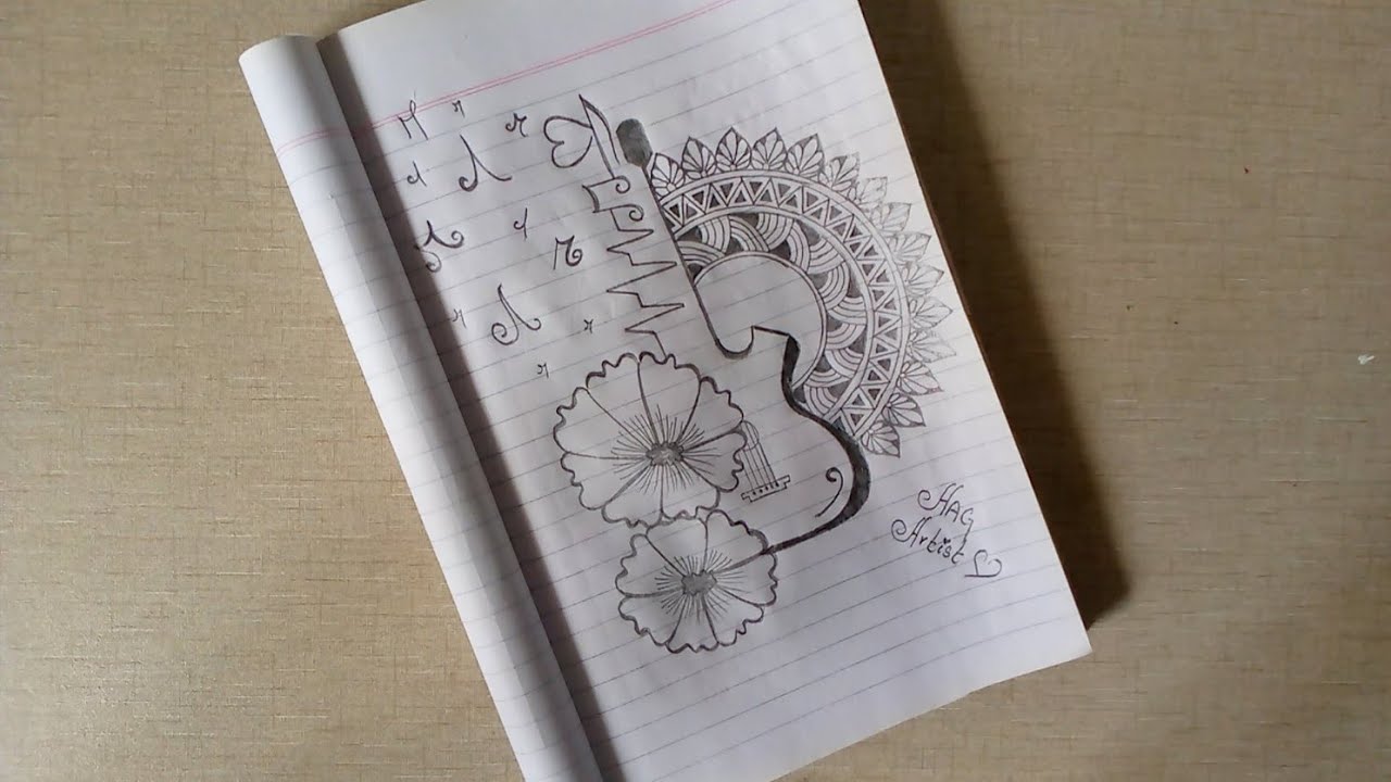 AAG | Guitar music note drawing | guitar drawing with flower mandala ...