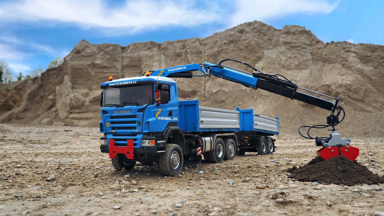 Rc Truck Action FELBERMAYR Scania R560 DSK mit Leimbach Kran - YouTube