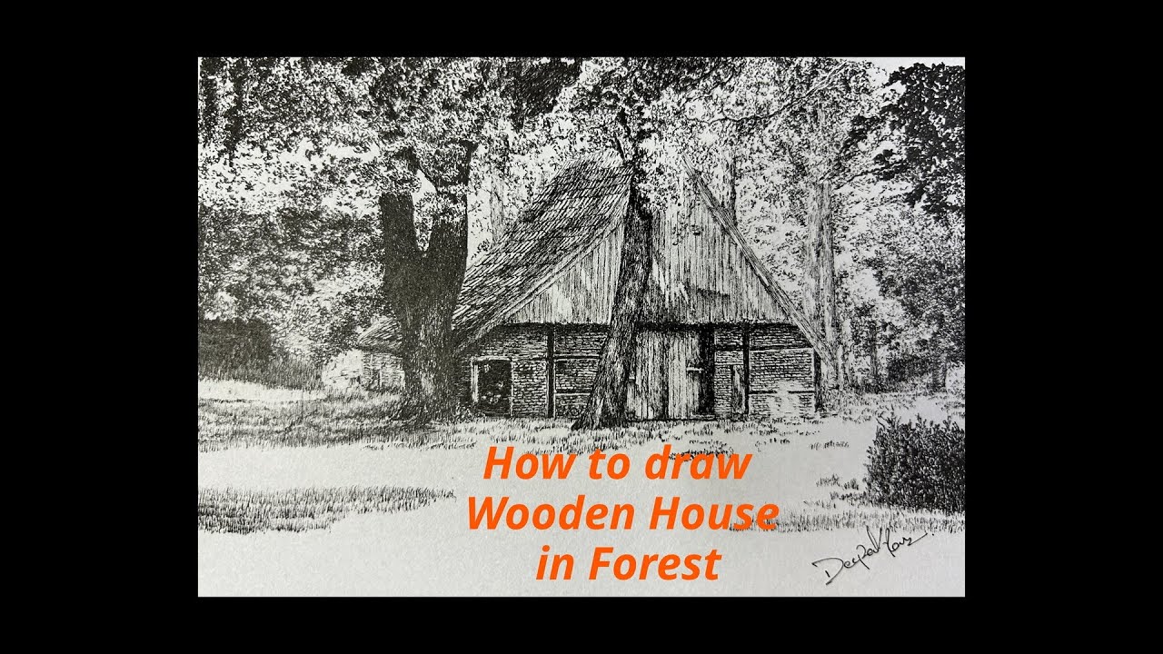 How To Draw Wooden house in Forest with Pen - YouTube