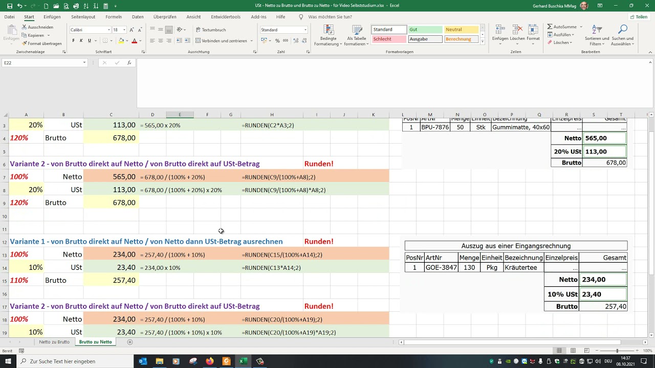LMS Selbststudium zum Thema USt - von Brutto zu Nettobetrag und USt ...