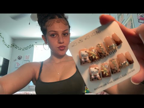 Roleplay ASMR | New York nail tech does your glam nails! (gum chewing + accent)