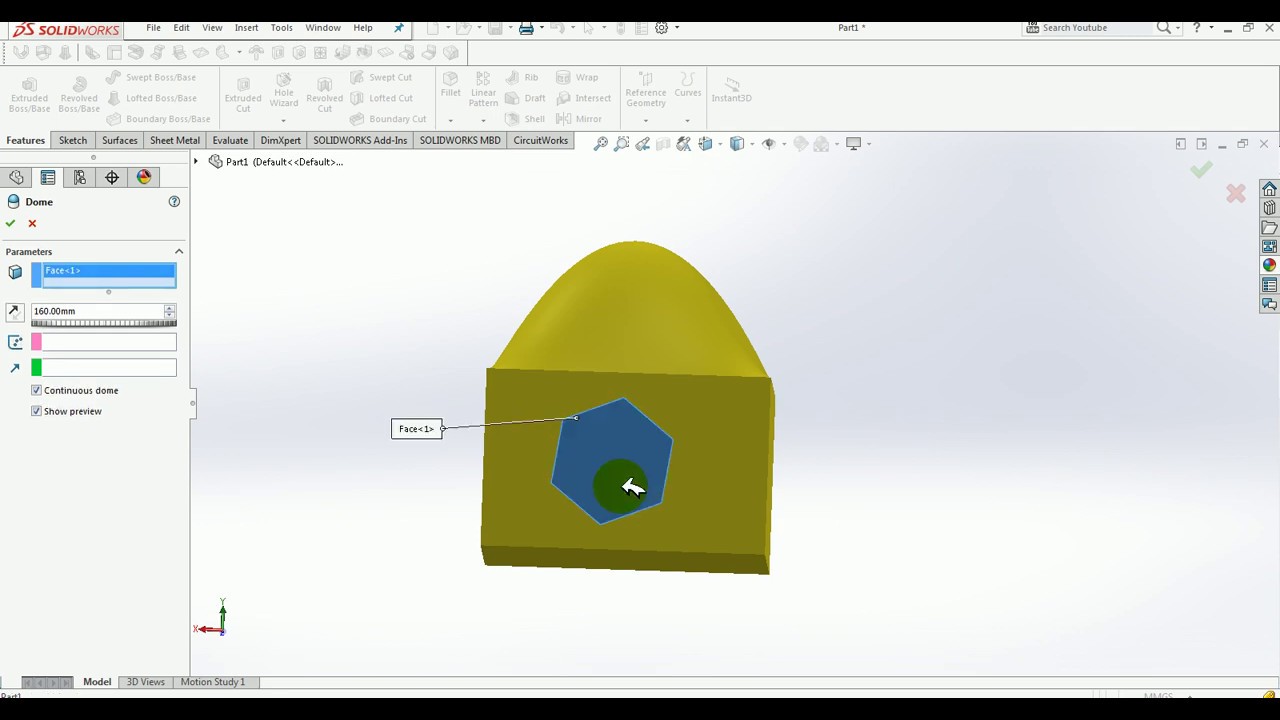 Solid Work Tutorial 58 Dome command | solid work dome command || how to ...